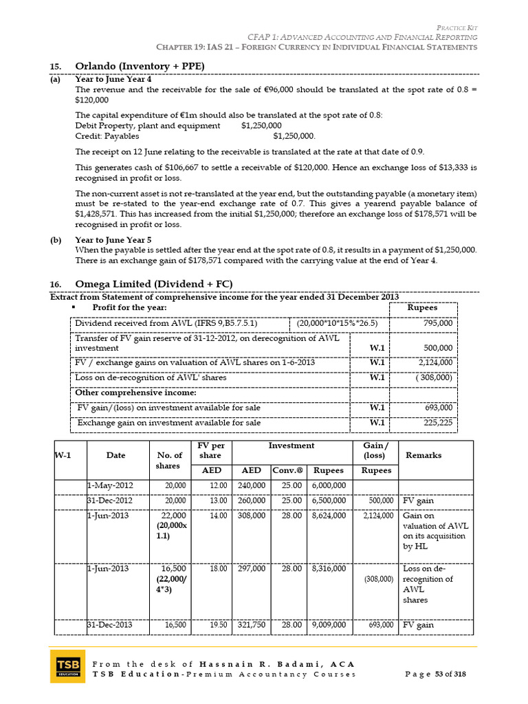 Orlando (Inventory + PPE) : C 19: IAS 21 - F C I F S | PDF