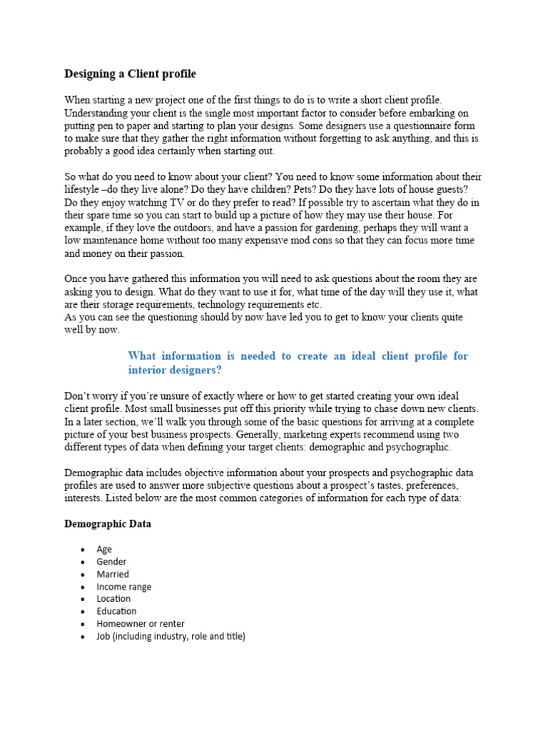 Designing a Client profile assignment | PDF