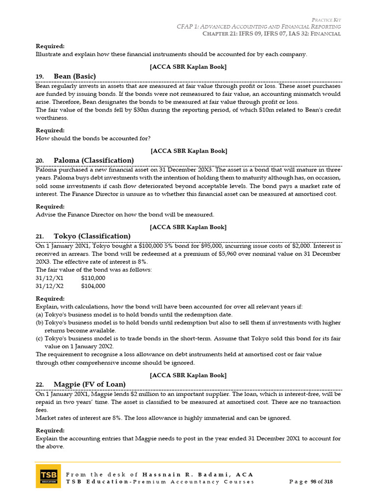 Bean (Basic) : Required: (ACCA SBR Kaplan Book) 19 | PDF | Fair Value ...