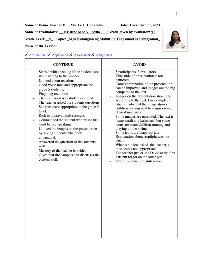 Avila Form 3 Ta Soriano TB Dimatatac Continue and Avoid Form 2 | PDF | Human Communication ...