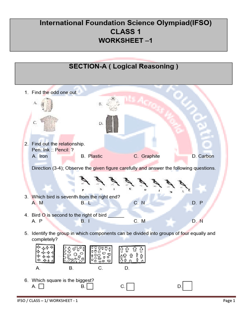 IFSO Class 1 Worksheet 1 | PDF