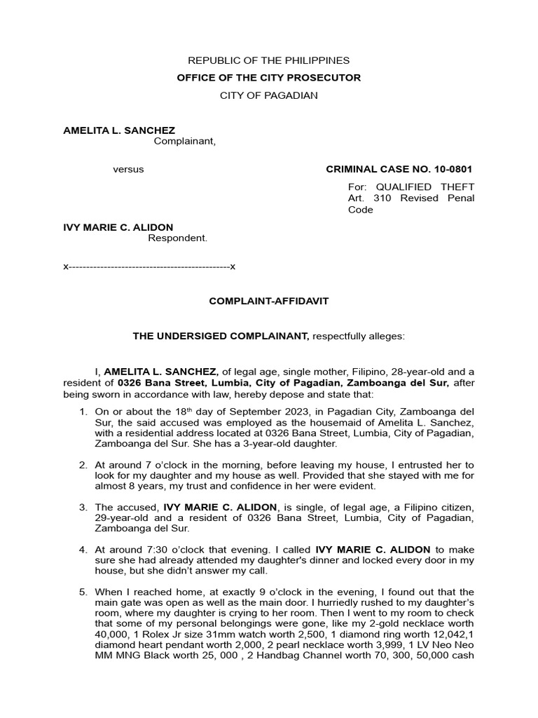 Complainant 8 | PDF | Affidavit | Common Law