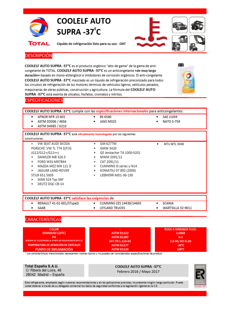 Coolelf Auto Supra -37°C: Anticongelante OAT | PDF | Corrosión | Cobre