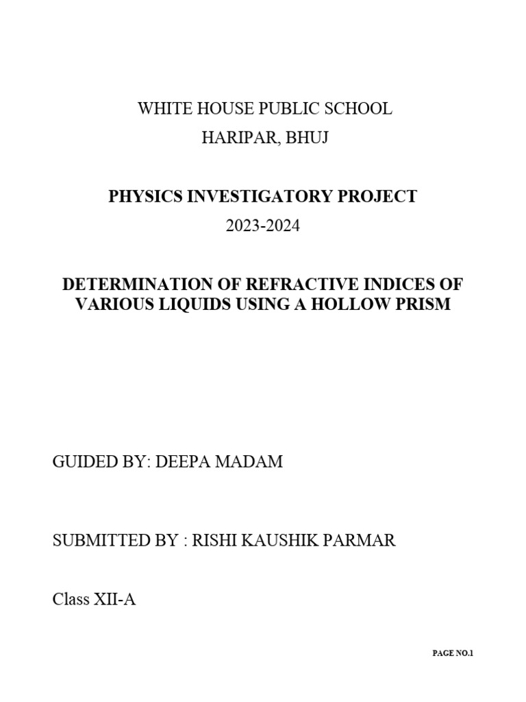 Hollow Prism Physics Investigatory Project Class 12 CBSE | PDF ...