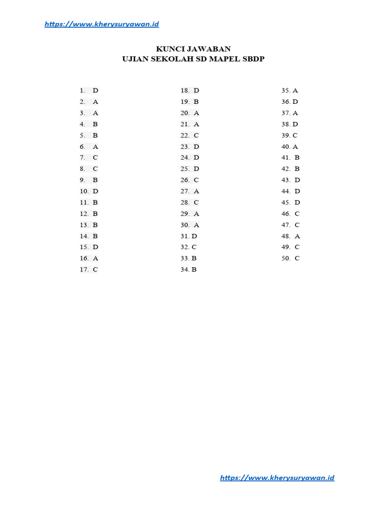 SD Exam Answer Key: SBDP Subject | PDF