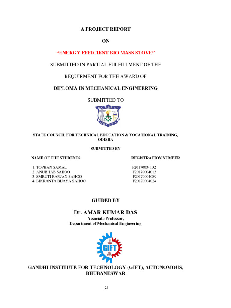 ENERGY EFFICIENT BIOMASS STOVE REPORT - Docx 1 | PDF | Engineering | Educational Stages