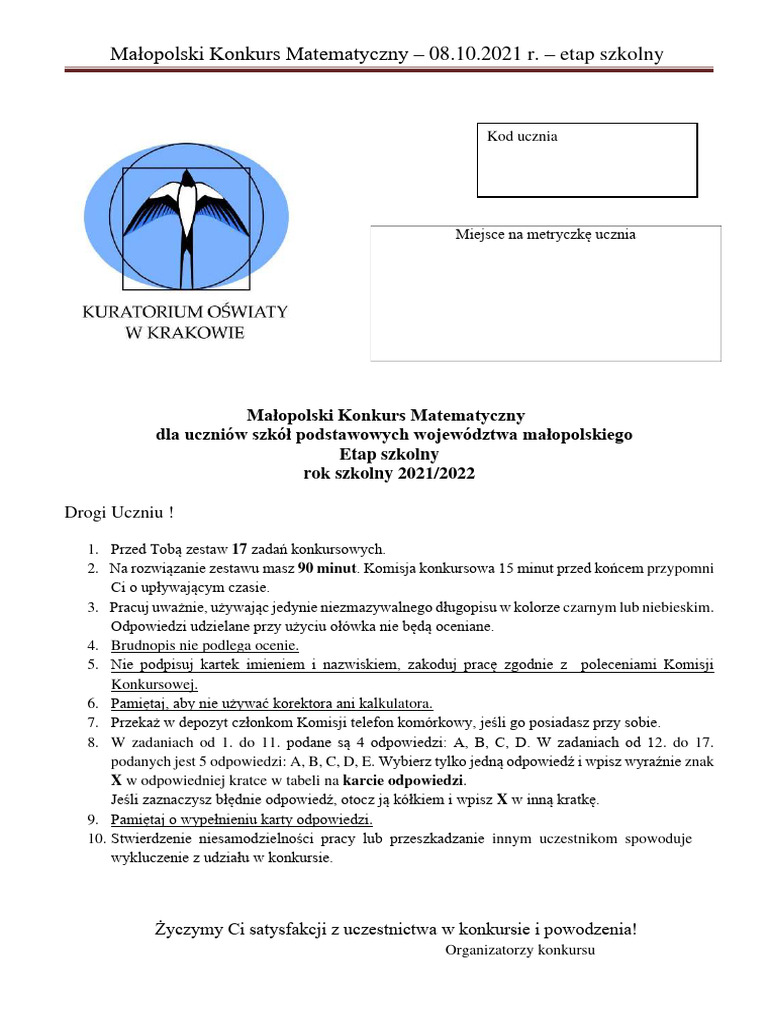 Etap Szkolny Zadania Konkurs | PDF