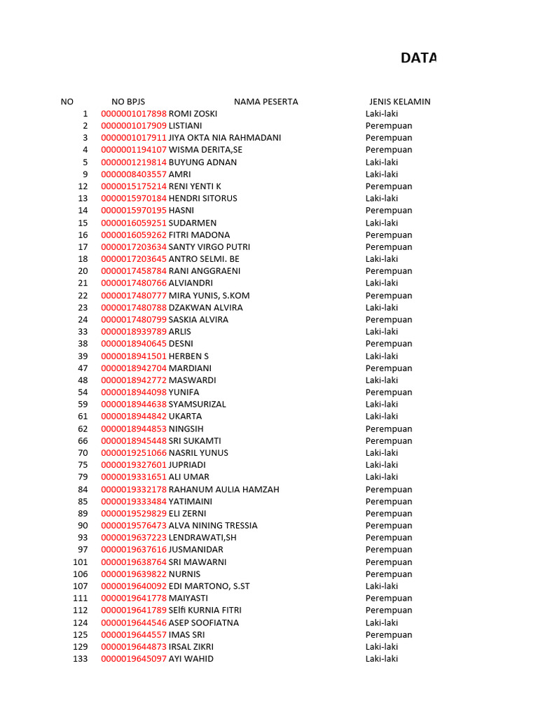 Data Bpjs Semua | PDF