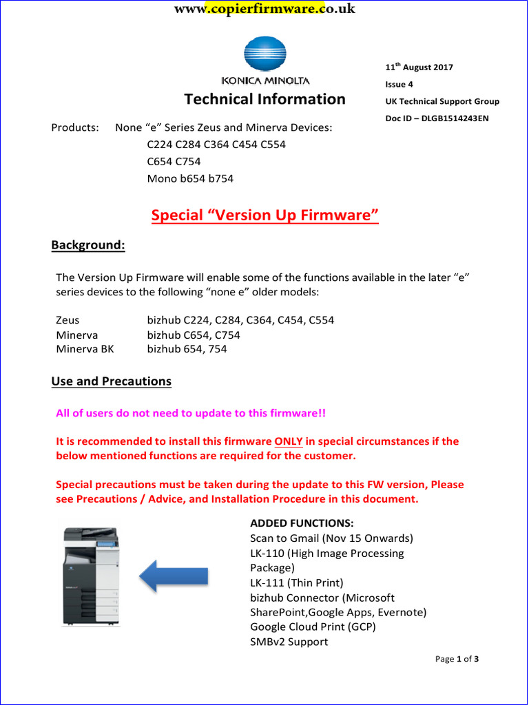 BH xx4 Version Up Firmware Technical Information Rev4 | PDF | Business | Technology & Engineering