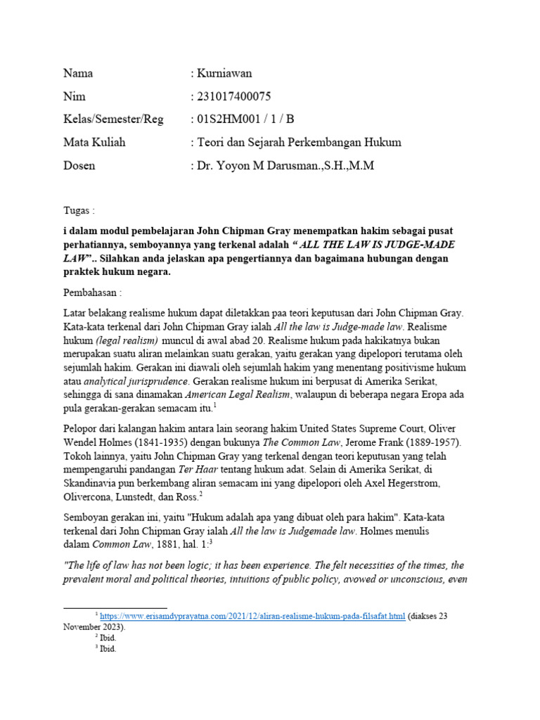 Kurniawan Tugas 11 Teori Dan Sejarah Perkembangan Hukum | PDF | Politik