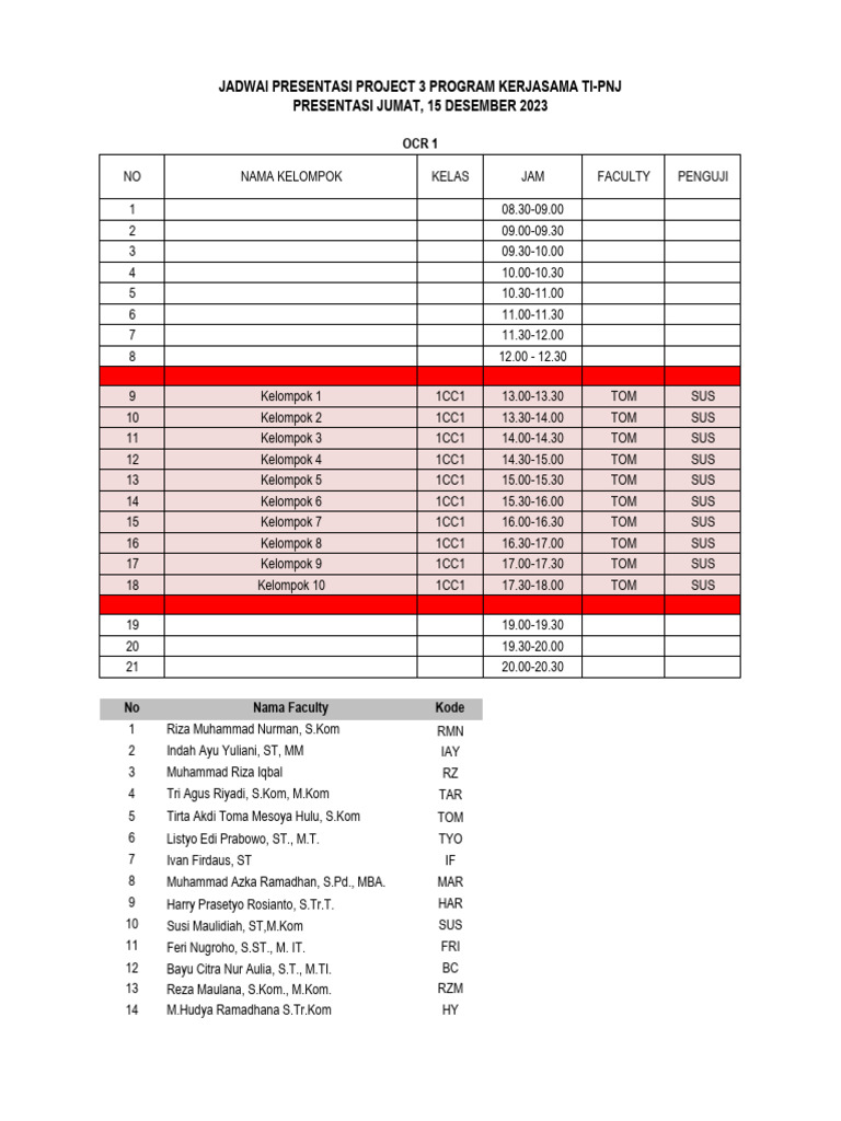 Jadwal Presentasi Project TI-PNJ 2023 | PDF