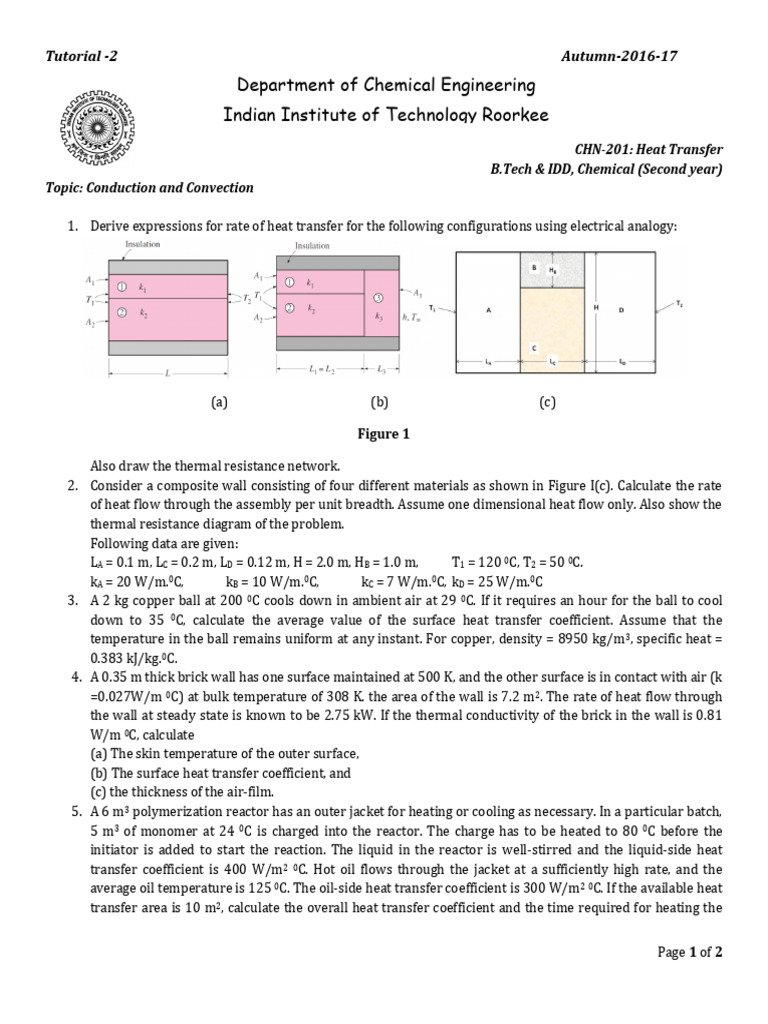 Chn-201 Tutorial 2 - Autumn 16-17-1 | PDF | Heat Transfer | Thermal Insulation