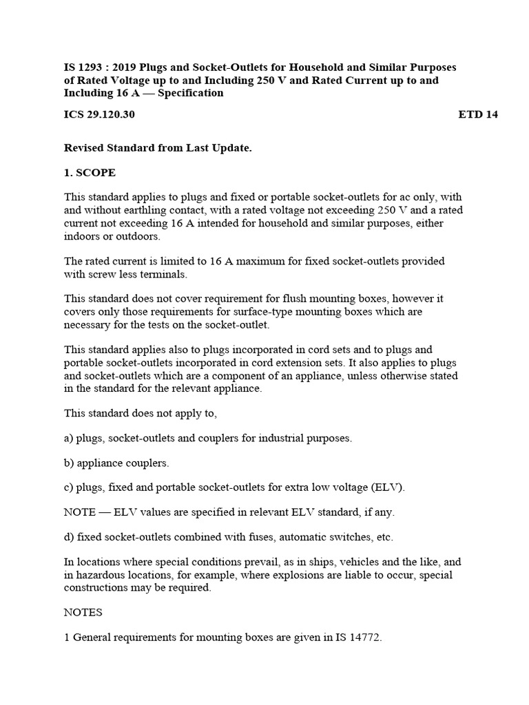 IS 1293:2019 Plug and Socket Standards | PDF