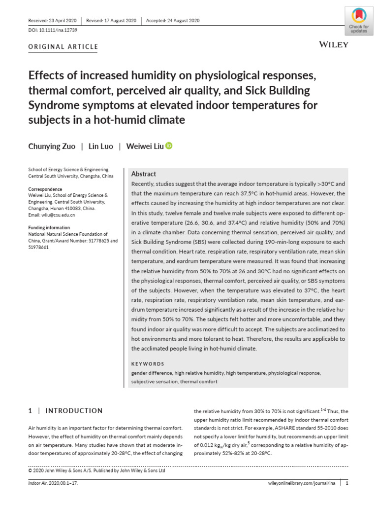Humidity's Impact on Thermal Comfort | PDF | Humidity
