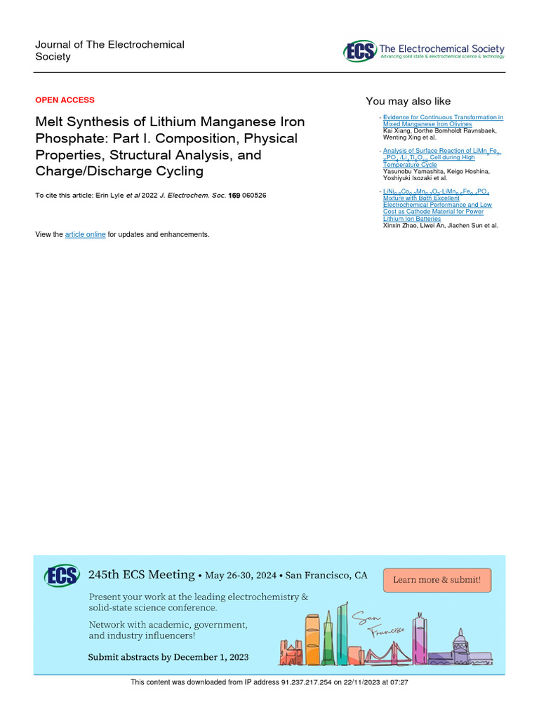 Lyle 2022 J. Electrochem. Soc. 169 060526 | PDF | Iron | Applied And ...