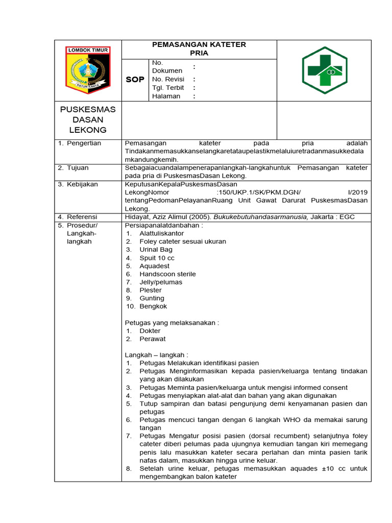 SOP Ber Pemasangan Kateter Pria | PDF