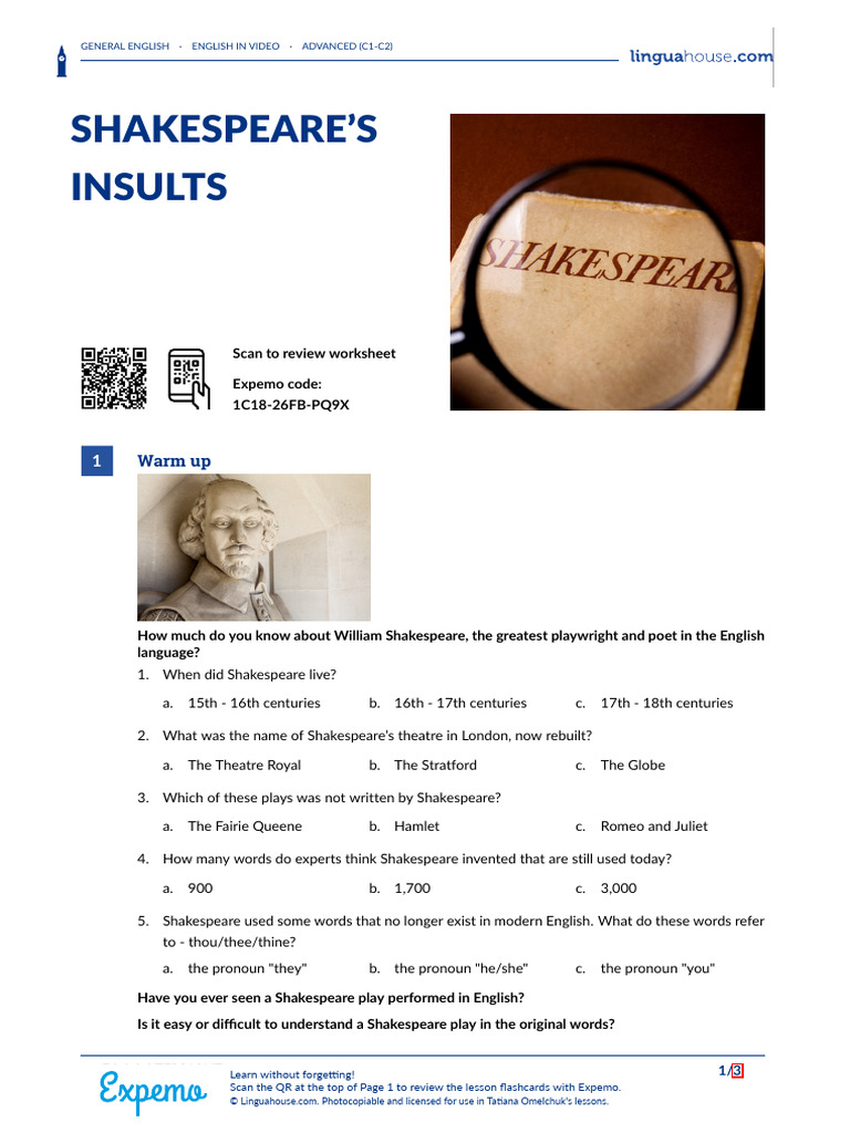 Shakespeares Insults British English Student | PDF | Characters In ...