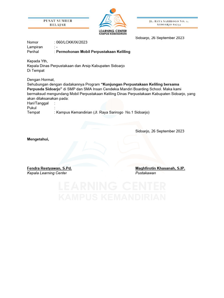 Surat Permohonan Perpus Keliling | PDF | Agama & Spiritualitas