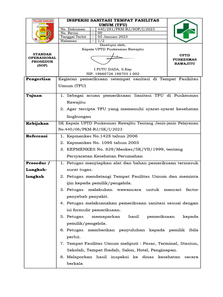 Sop Tfu | PDF | Teknologi & Rekayasa