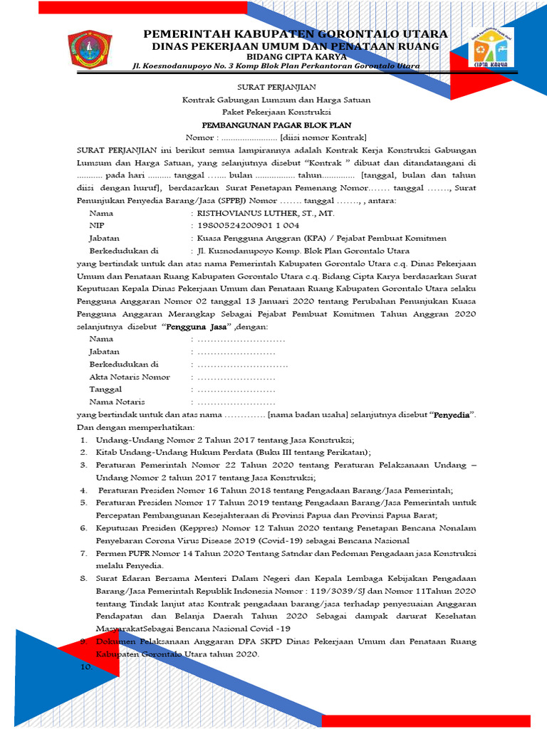 SURAT PERJANJIAN Dan SPMK Baru | PDF