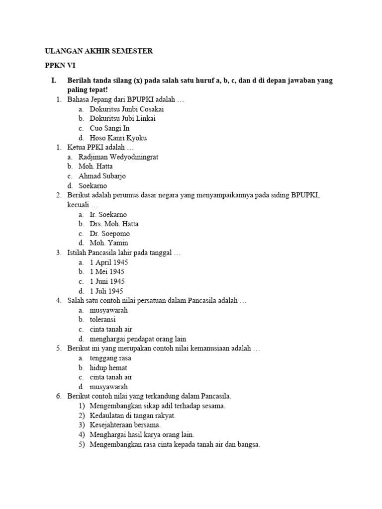 Ulangan Akhir Semester PPKN 6 | PDF