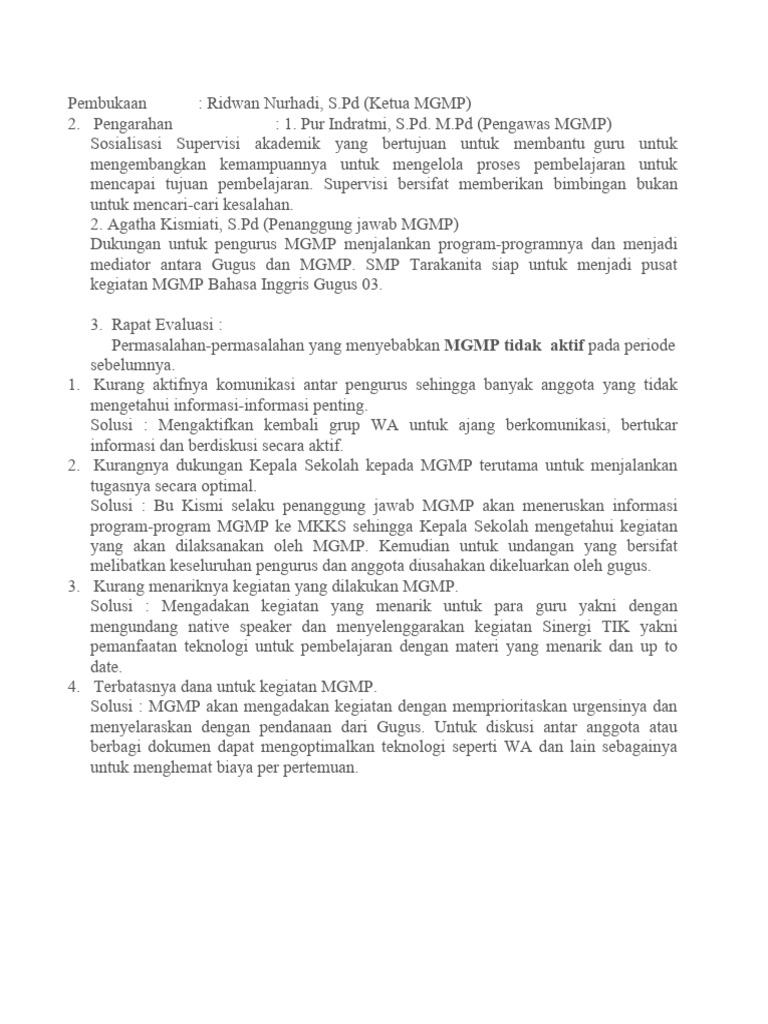 Notulen Rapat MGMP Bahasa Inggris 3 | PDF