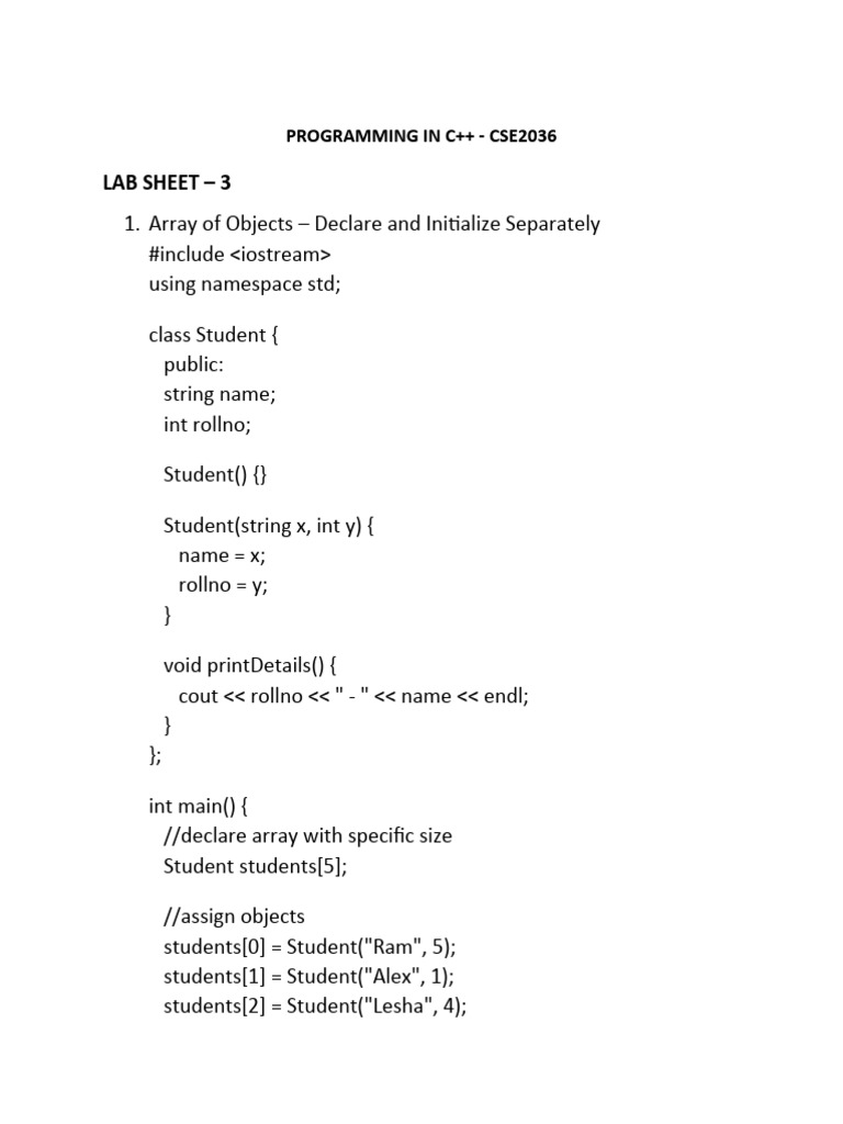 Lab Sheet 03 | PDF | Constructor (Object Oriented Programming ... Lab Sheet 03 | PDF | Constructor (Object Oriented Programming ...