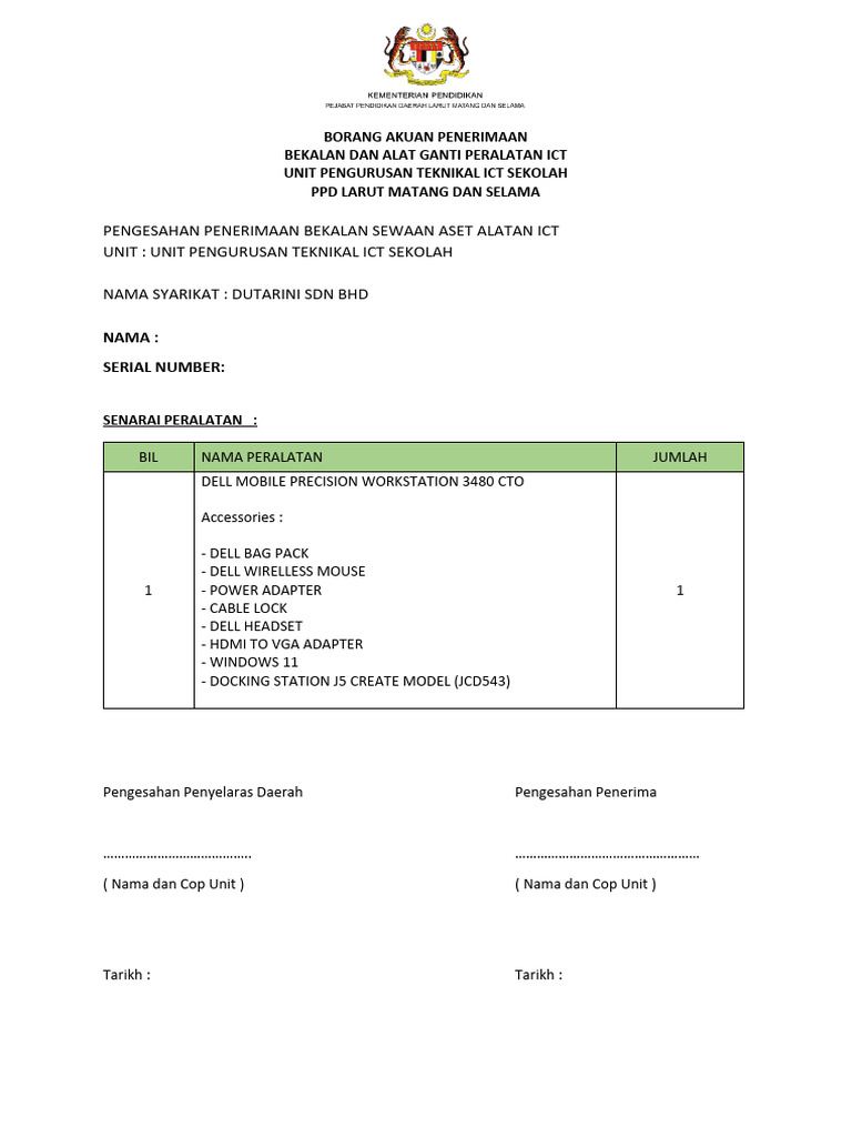 Borang Akuan Penerimaan Laptop JTK | PDF