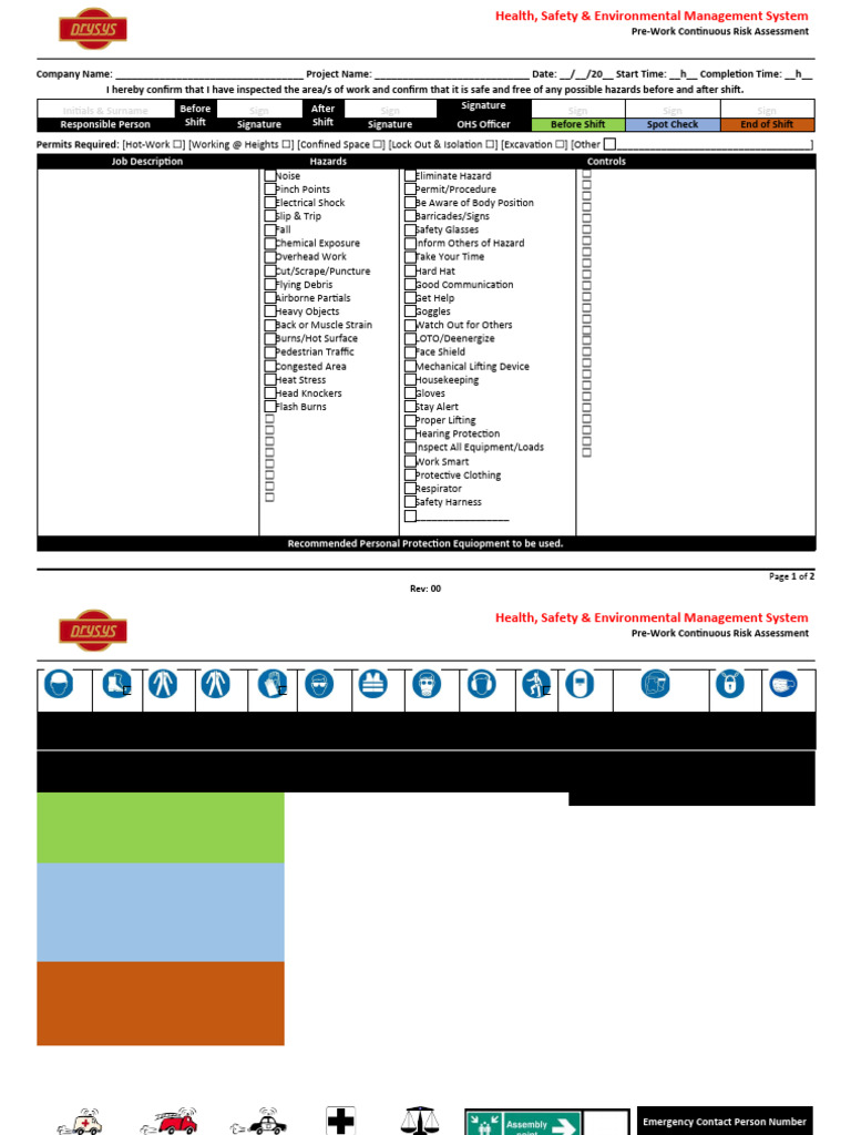 Pre-Work Continuous Risk Assessment 2023 | PDF | Personal Protective ...
