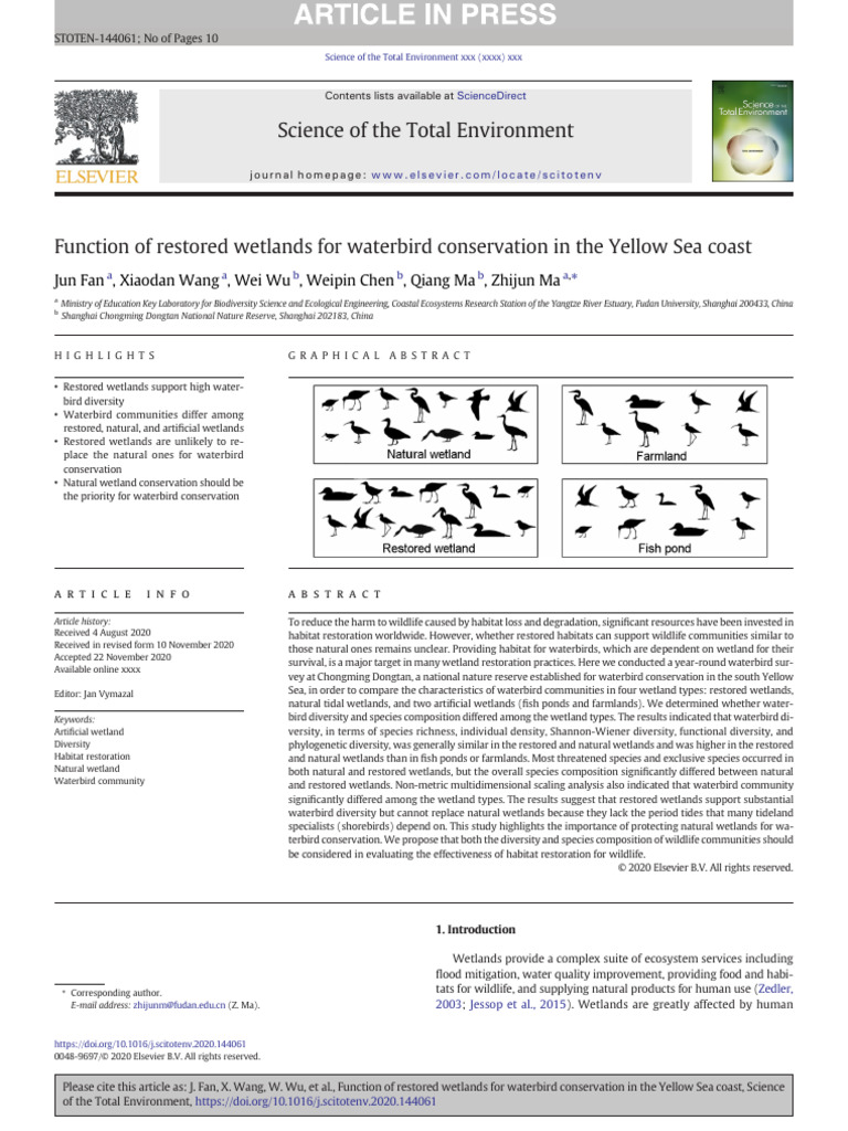 Function of Restored Wetlands For Waterbird Conservation in The Yellow ...