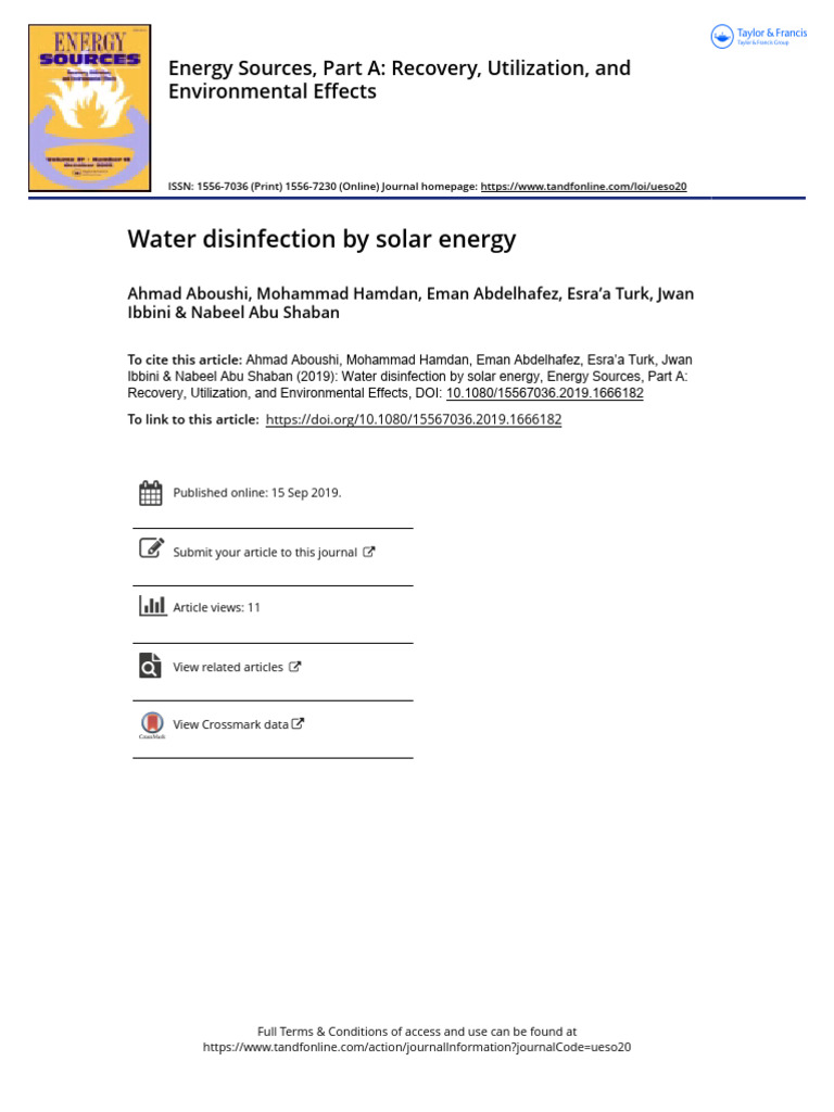 Solar Energy for Water Disinfection | PDF | Photovoltaics | Solar Energy