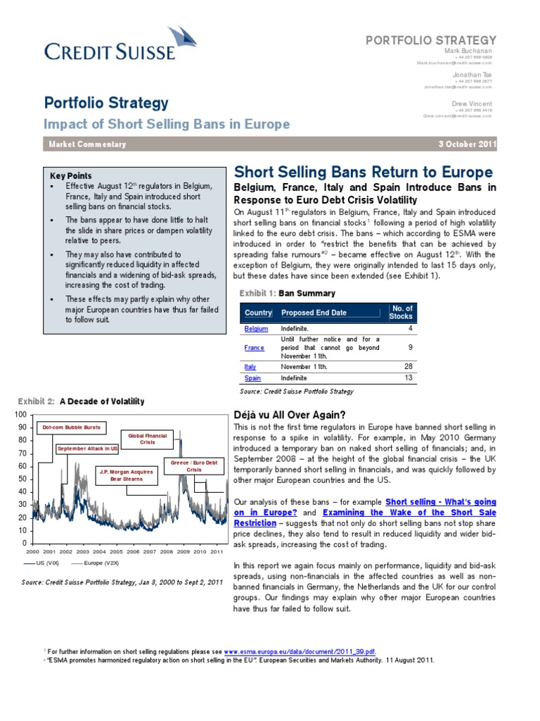 Impact of Short Selling Bans in Europe | PDF | Short (Finance) | Euro
