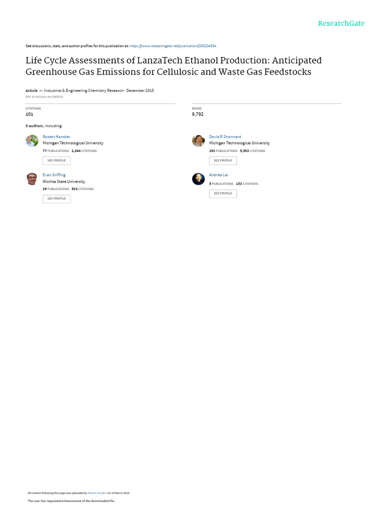 LanzaTech Ethanol GHG Emissions Study | PDF | Biofuel | Anaerobic Digestion