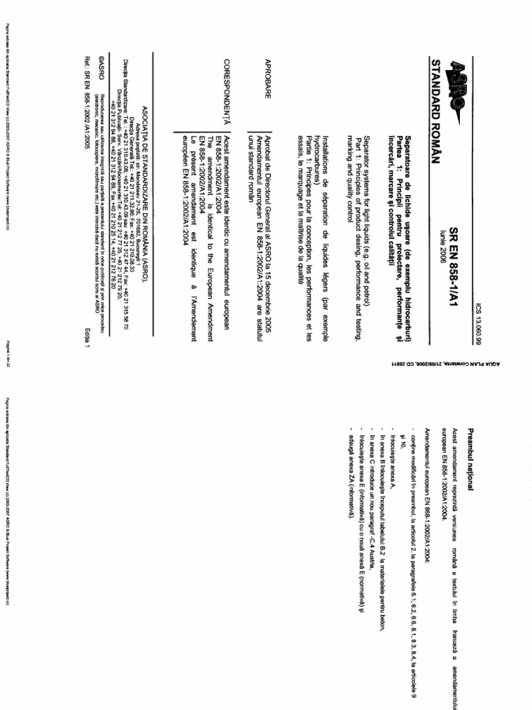 SR en 858-1 - A1 Separatoare de Lichide Usoare Partea 1 | PDF