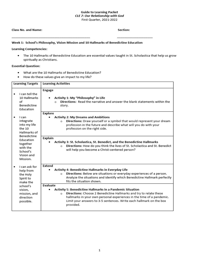 Benedictine Hallmarks at St. Scholastica | PDF
