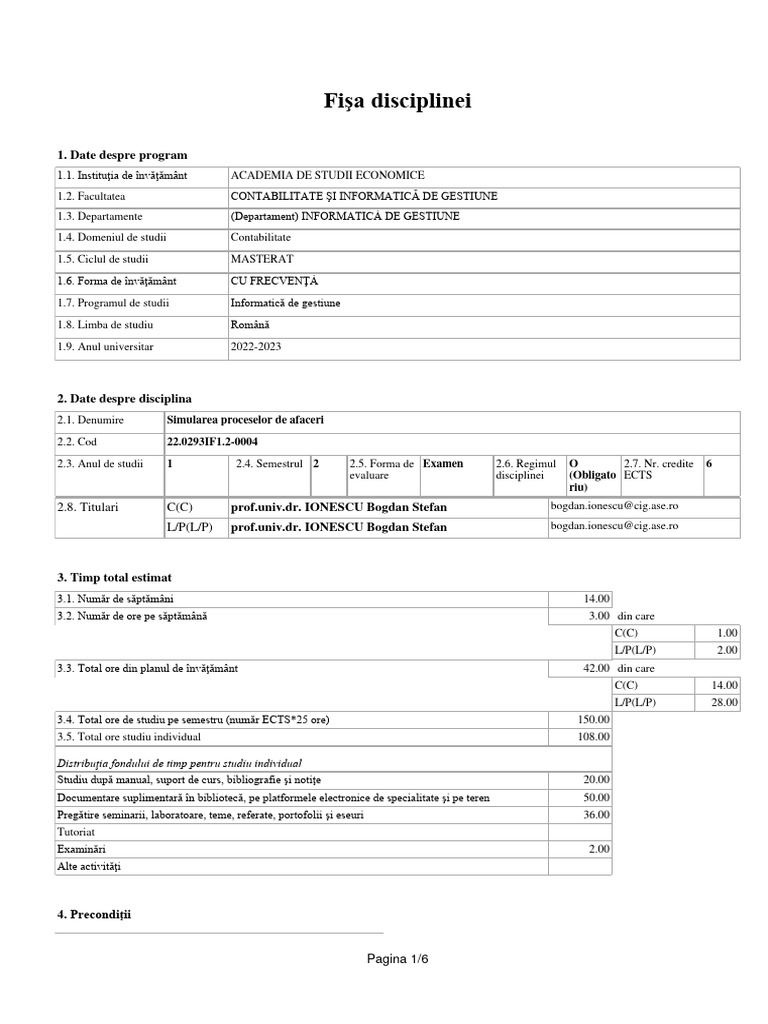 Fisa Disciplina | Download Free PDF | Business Software | Information ...