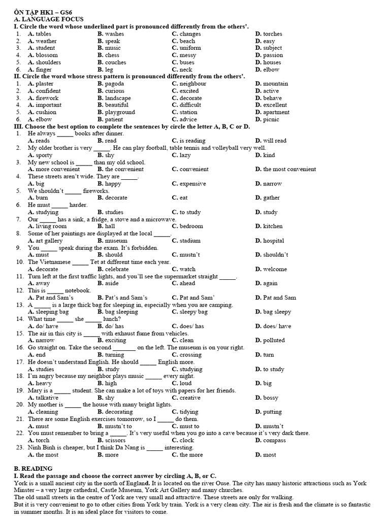 ÔN TẬP HK1 GS6 | PDF | York | Classroom