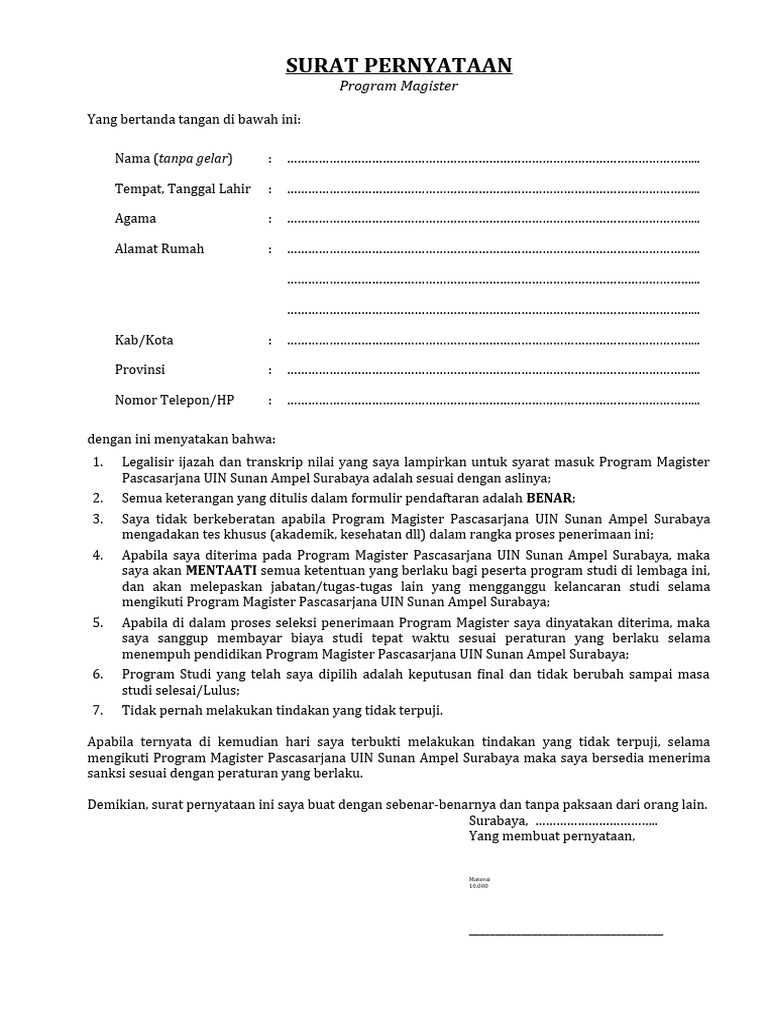 Surat Pernyataan S2 | PDF | Karier & Perkembangan
