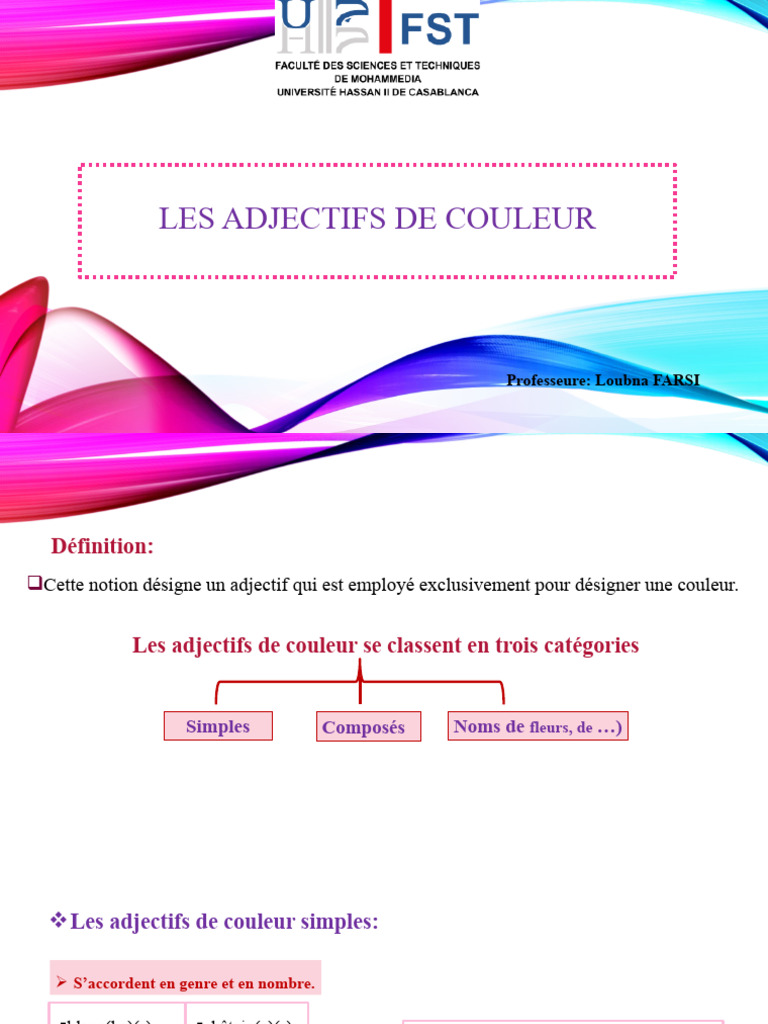 Les Adjectifs de Couleur - Cours | PDF | Vert | Jaune