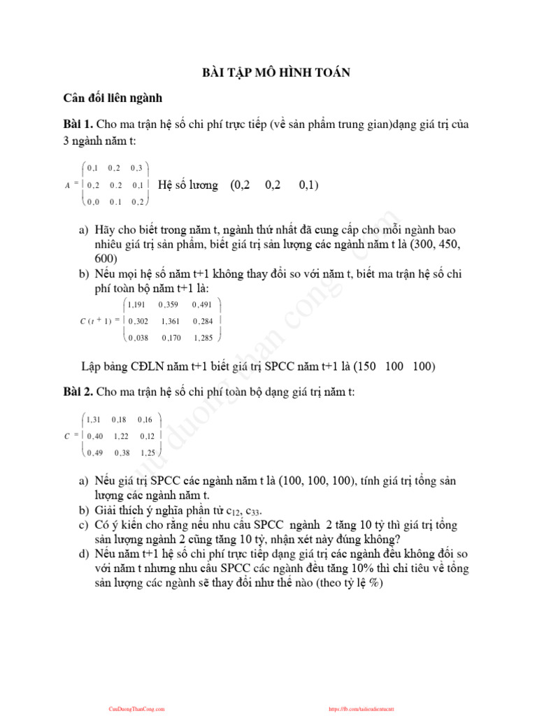 Toan Kinh Te Bai Tap Mo Hinh Toan (Cuuduongthancong - Com) | PDF