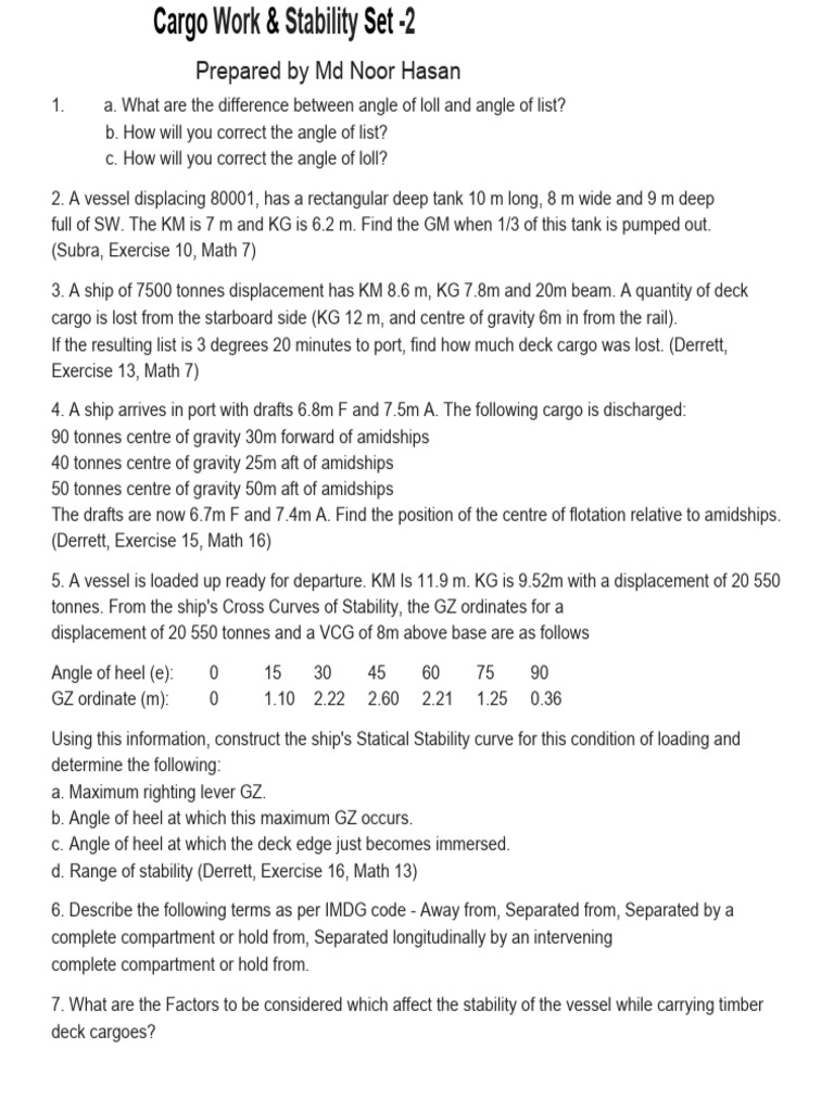 Stability Set 2 Class 3 | PDF | Heavy Industry | Naval Architecture