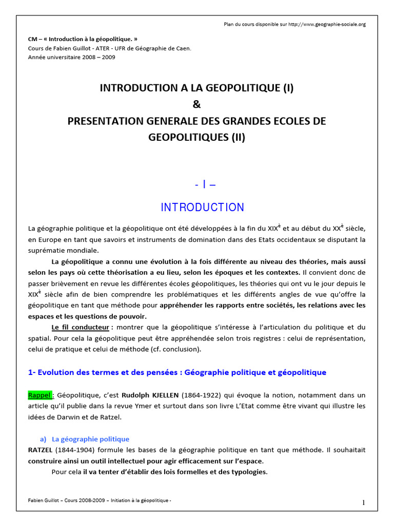 Introduction à la géopolitique et écoles | PDF | Géographie | Géopolitique