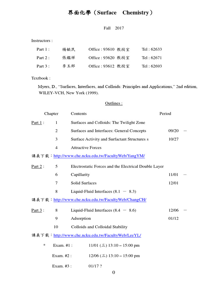 Surface Chemistry Course Overview 2017 | PDF | Surface Tension | Phase ...