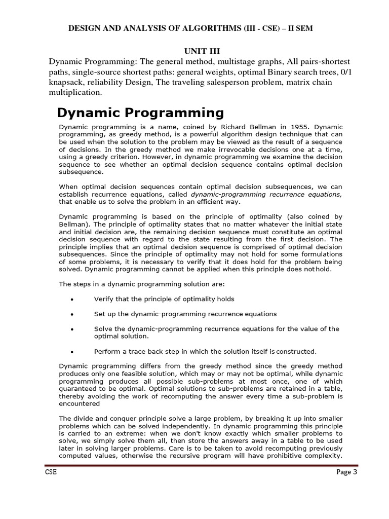 Dynamic Programming in Algorithm Design | PDF | Dynamic Programming | Mathematical Optimization
