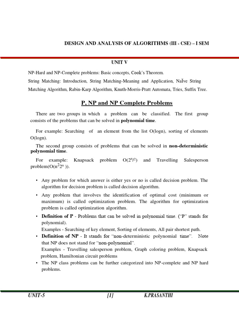 Daa Unit-5 | PDF | Time Complexity | Computational Complexity Theory Daa Unit-5 | PDF | Time Complexity | Computational Complexity Theory