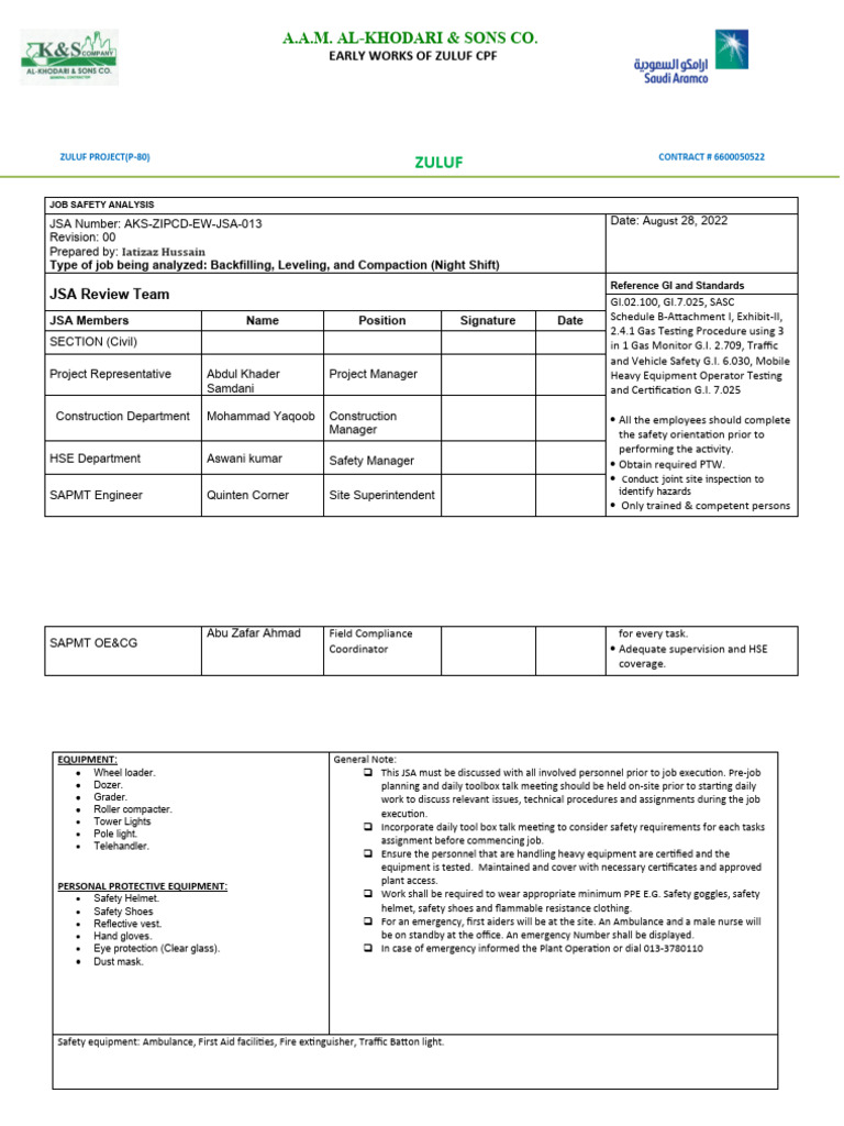 JSA Backfilling, Leveling, (Night Shift) | PDF | Lightning | Personal ...
