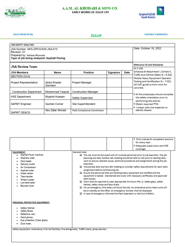 Jsa Asphalt Paving Pdf Personal Protective Equipment Drill