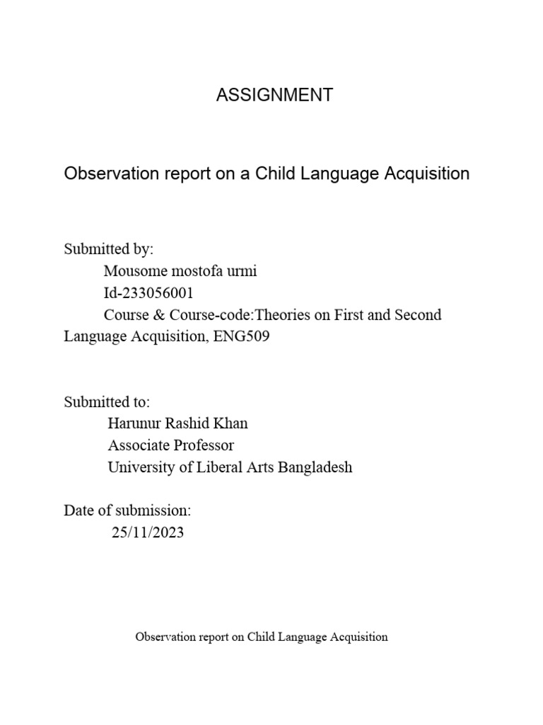 Observation Report On Child Language Acquisition | PDF | Language ... Observation Report On Child Language Acquisition | PDF | Language ...