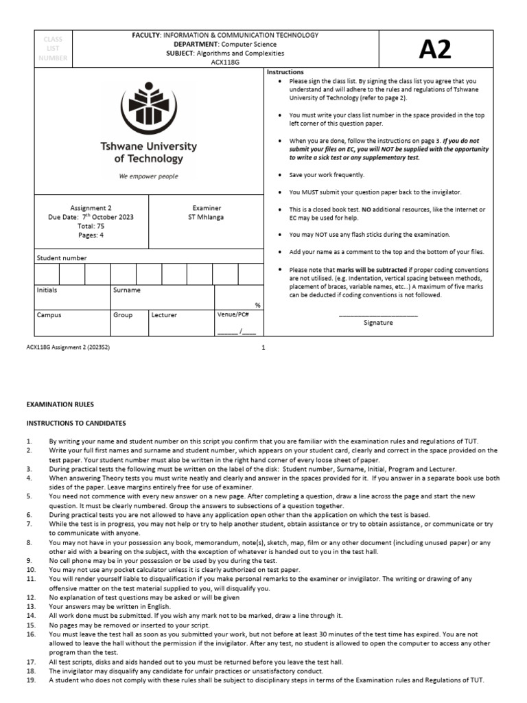 ACX118G Algorithms Assignment 2 Guide | PDF