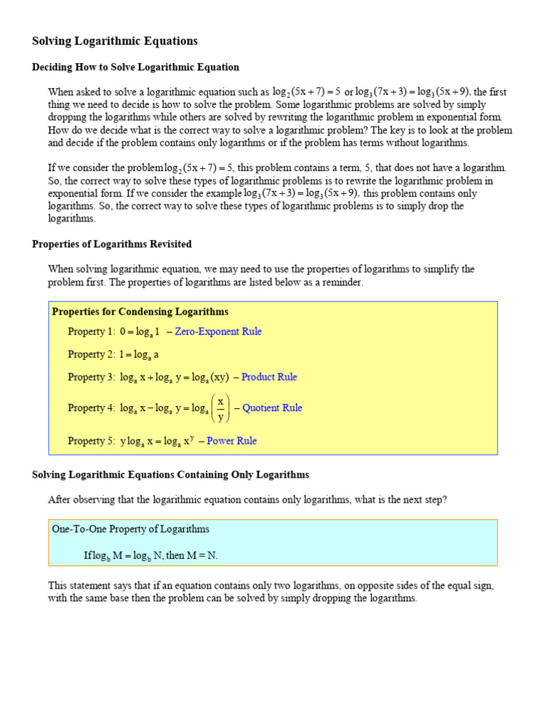 Solving Log Eqns Intro | PDF | Logarithm | Quadratic Equation